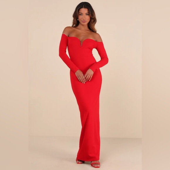 Lulus | Dresses | Lulus Opulent Perfection Red Long Sleeve ...